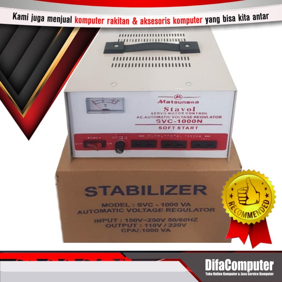 Stabilizer Matsunaga 1000watt 1000 Watt 1000w Stavol Svc 1000 - [DIFACOMPUTER] | 0852-1112-7625