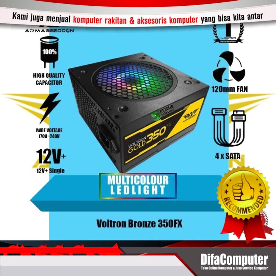 Power Supply Armaggeddon Voltron Bronze 350FX – 700 Watt – MultiColour - [DIFACOMPUTER] | 0852 ...